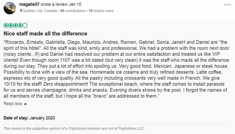 Beach Palace Customer Review