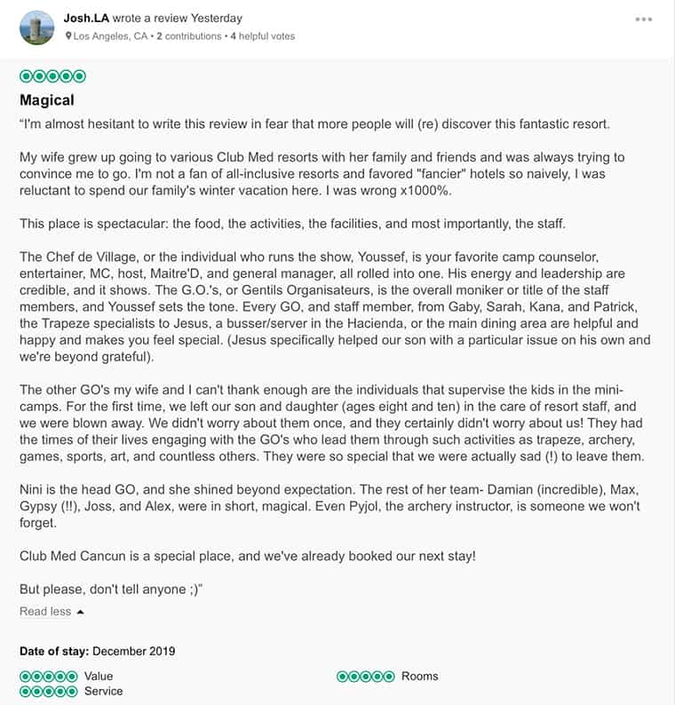 Club Med Cancun Customer Review