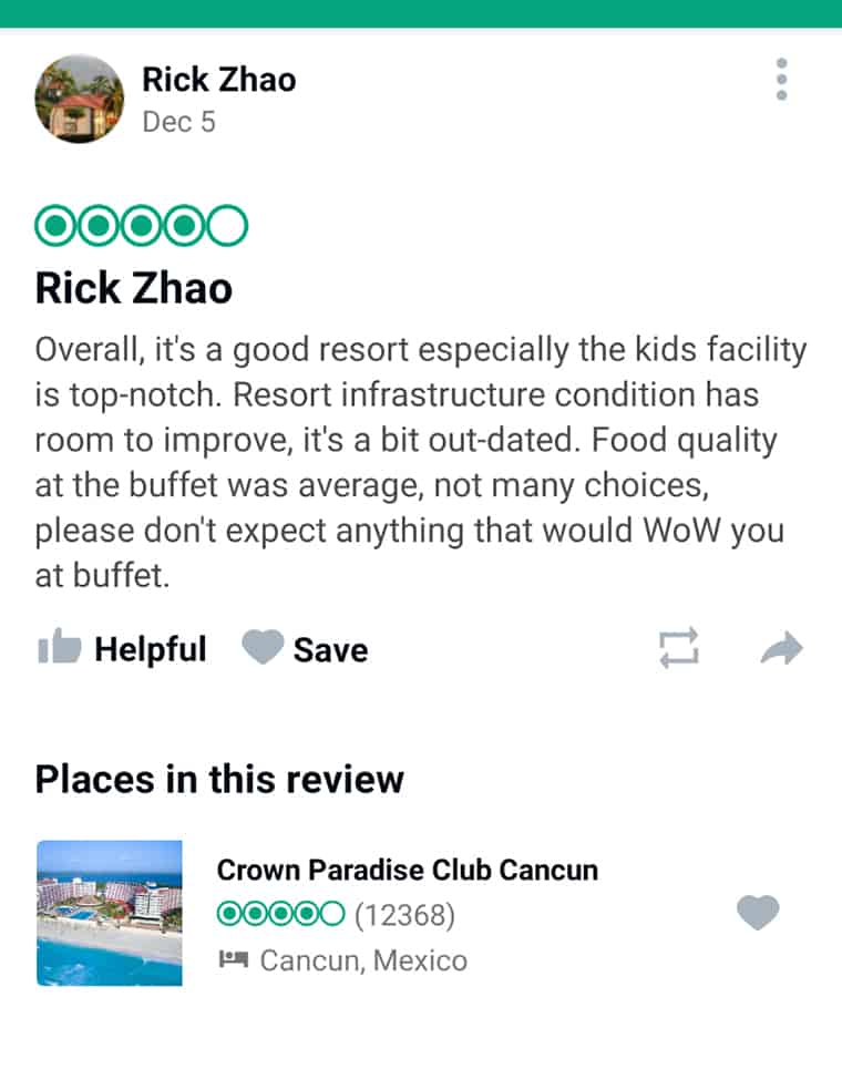 Crown Paradise Club Cancun Customer Review 1