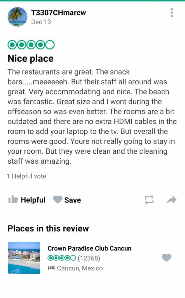 Crown Paradise Club Cancun Customer Review 2