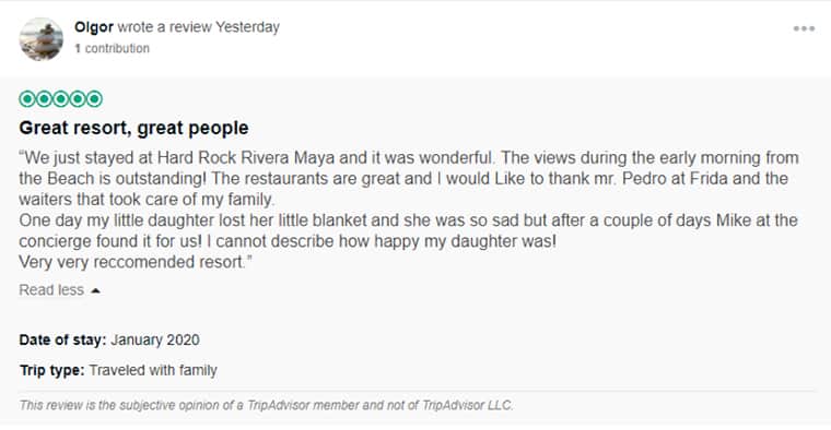 Hard Rock Riviera Maya Customer Review