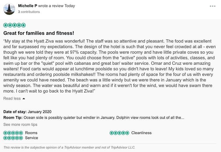 Hyatt Ziva Customer Review 1