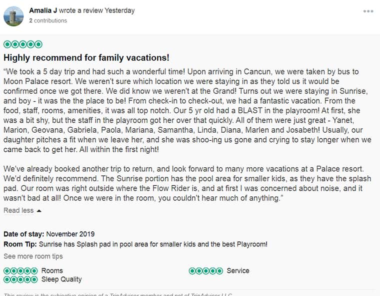 Moon Palace Cancun Customer Review
