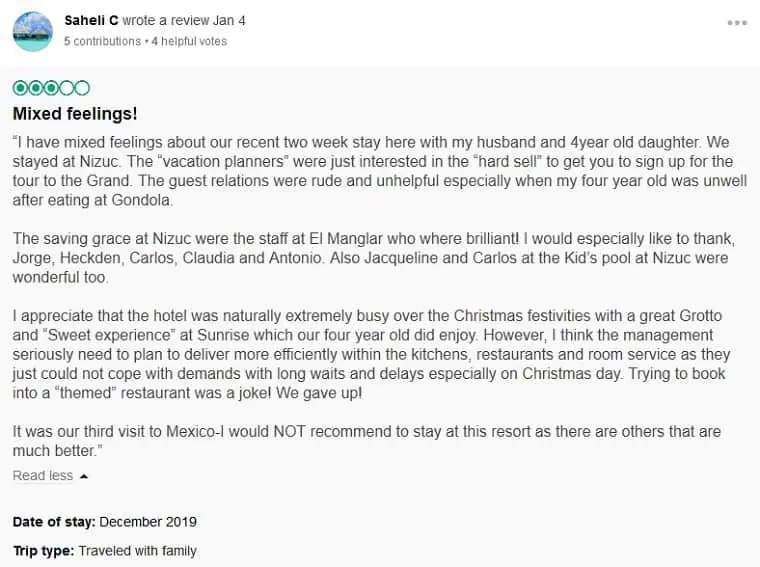 Moon Palace Cancun Customer Review