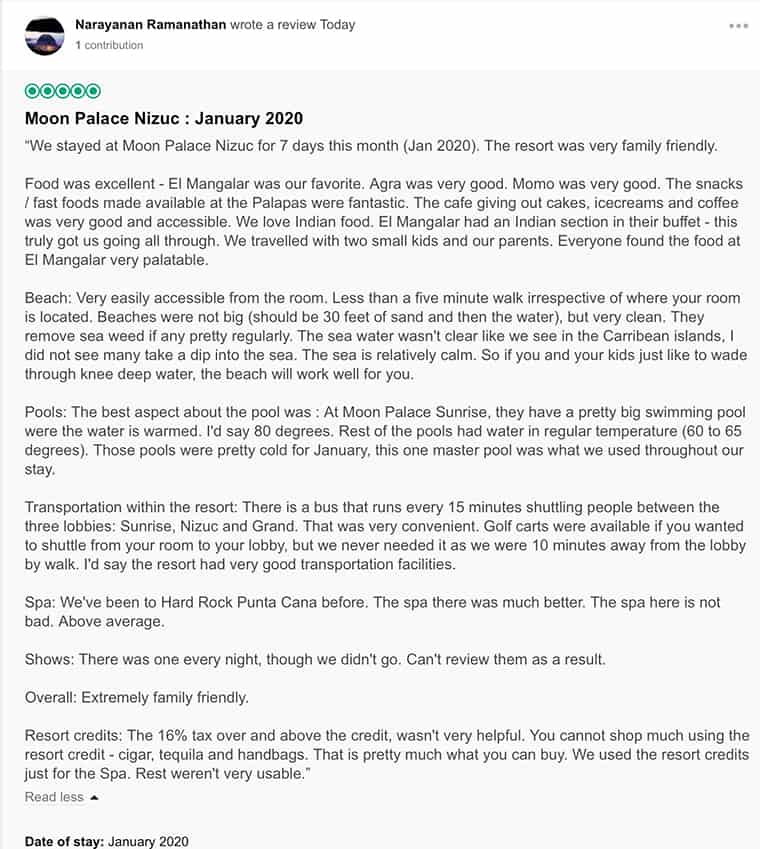 Moon Palace Customer Review 1