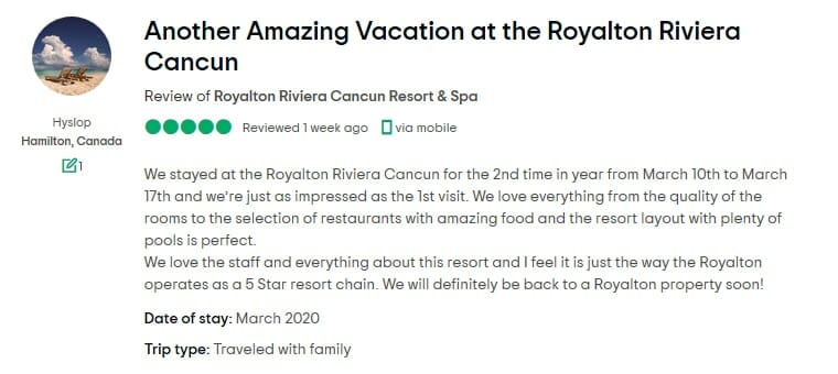 Royalton Riviera Cancun Customer Review 1