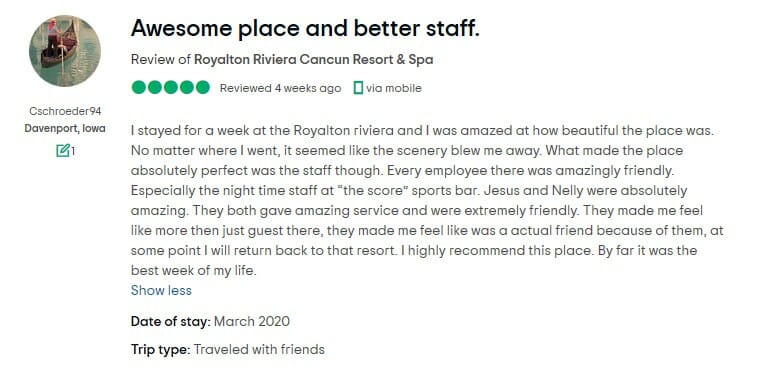 Royalton Riviera Cancun Customer Review 2