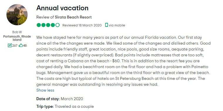 Sirata Beach Resort Customer Review 2