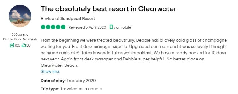 Sandpearl Resort Clearwater Customer Review 1