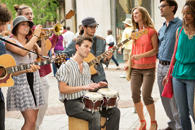 Downtown buskers (street performers)