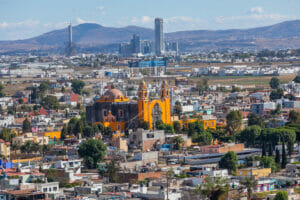 view of downtown of cholula near puebla, mexico. latin america.
