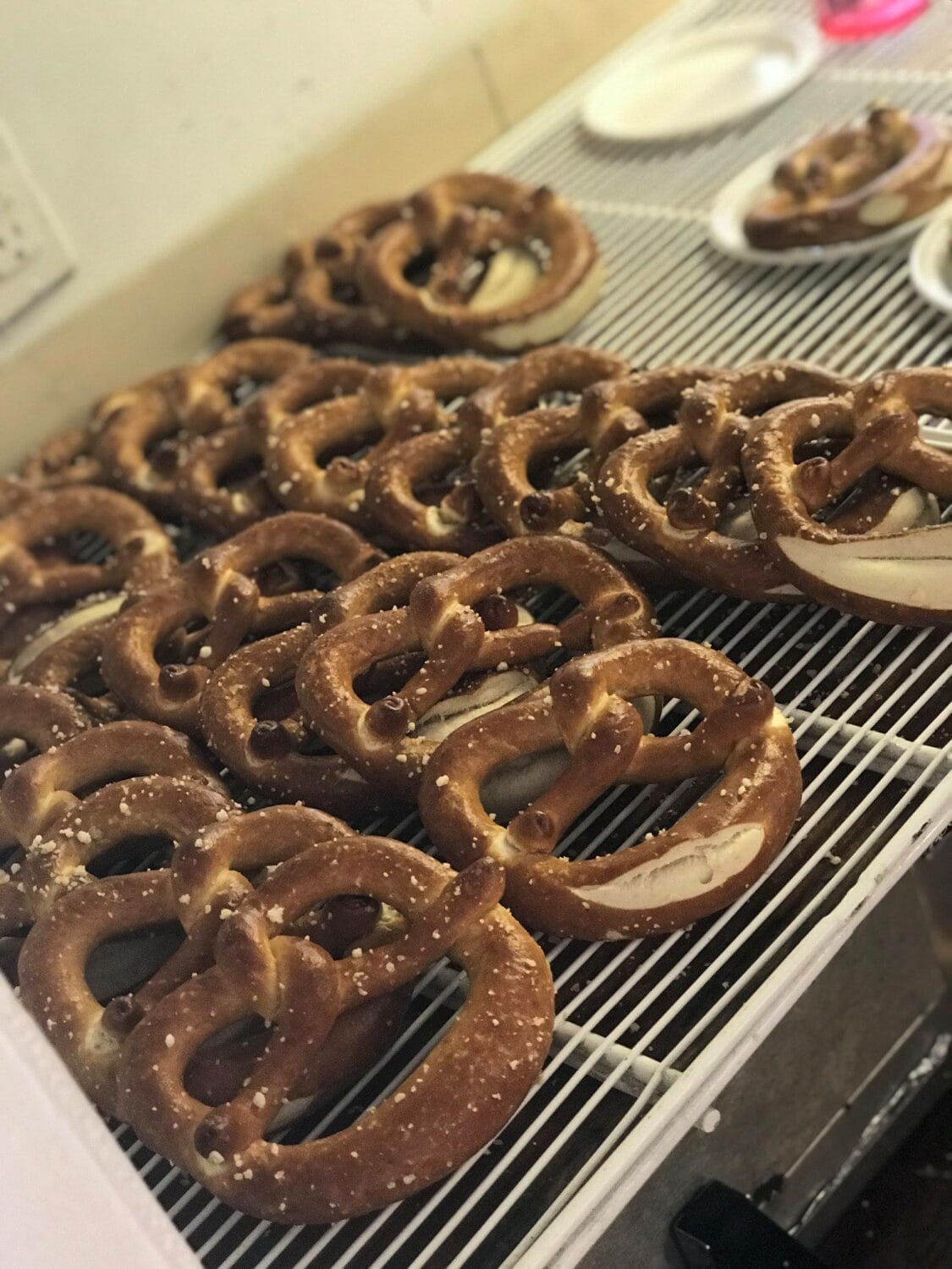 Freshly made pretzels at Christkindlmarkt