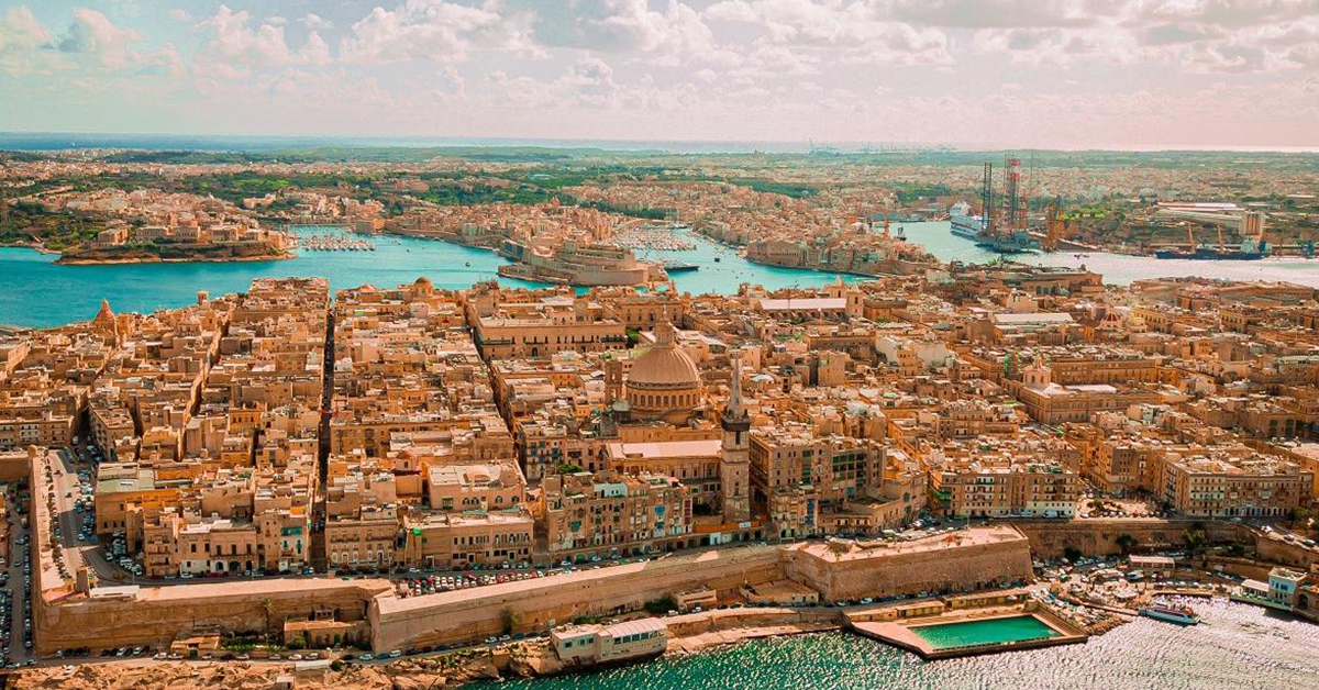 A bird's eye view of a city in Malta.