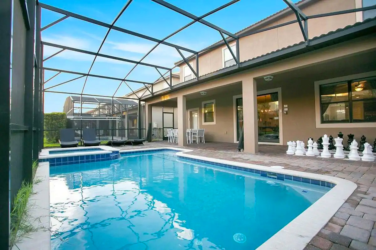 A covered heated pool in the AirBnB
