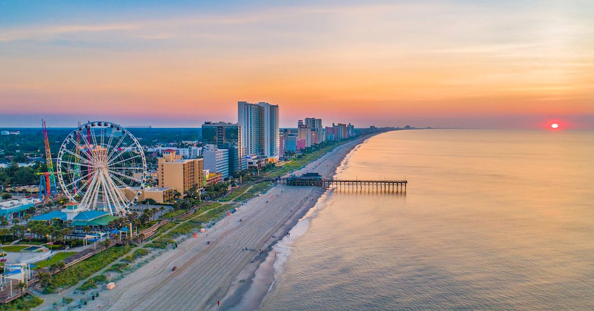 A drone shot of the Grand Strand in Myrtle Beach.