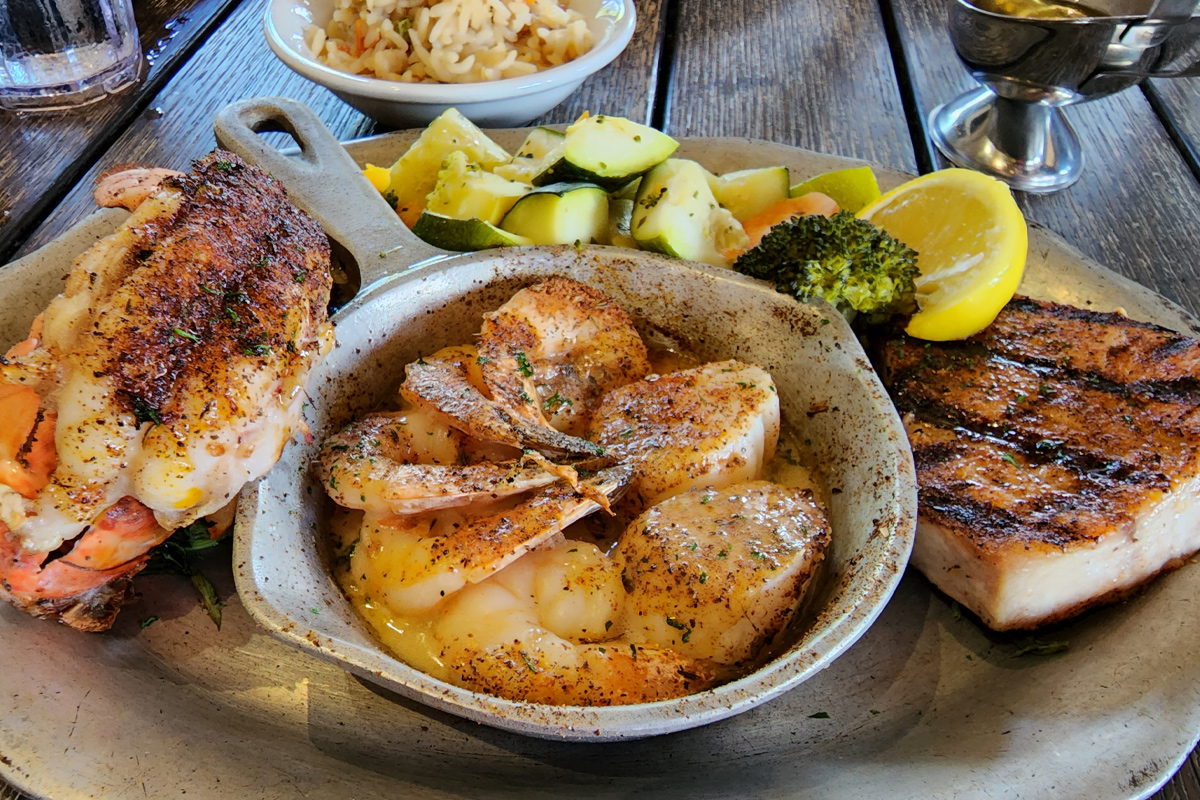 A plate of grilled seafood.