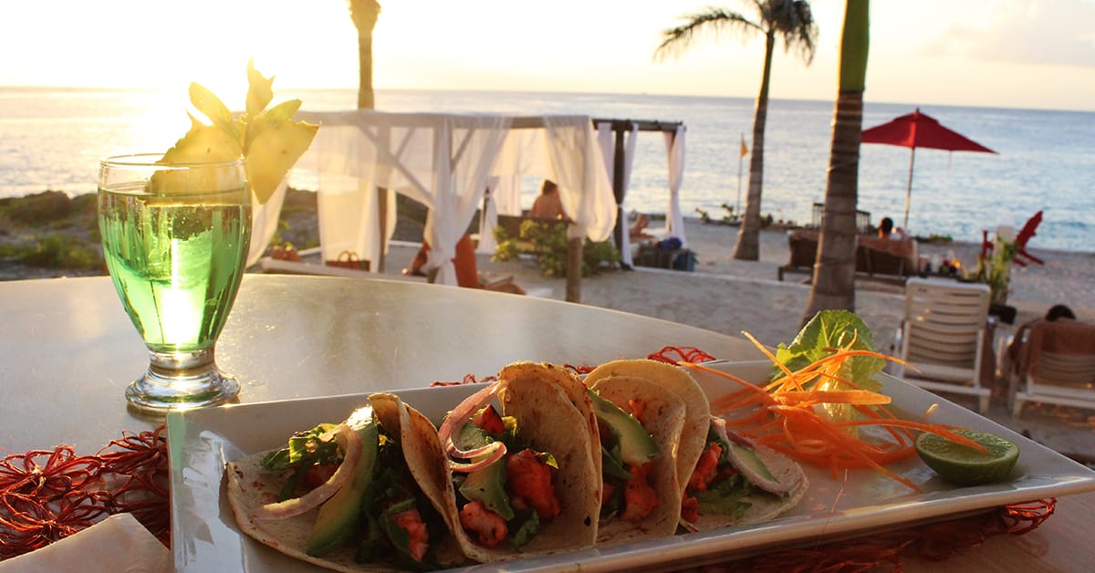 A plate of tasty Mexican food at a beachfront restaurant. 