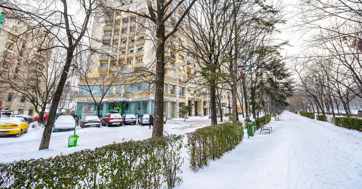 A street view of Bucharest during winter.