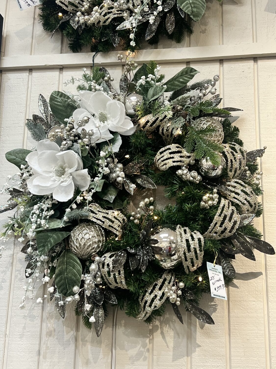 A stunning Christmas wreath with silver accents