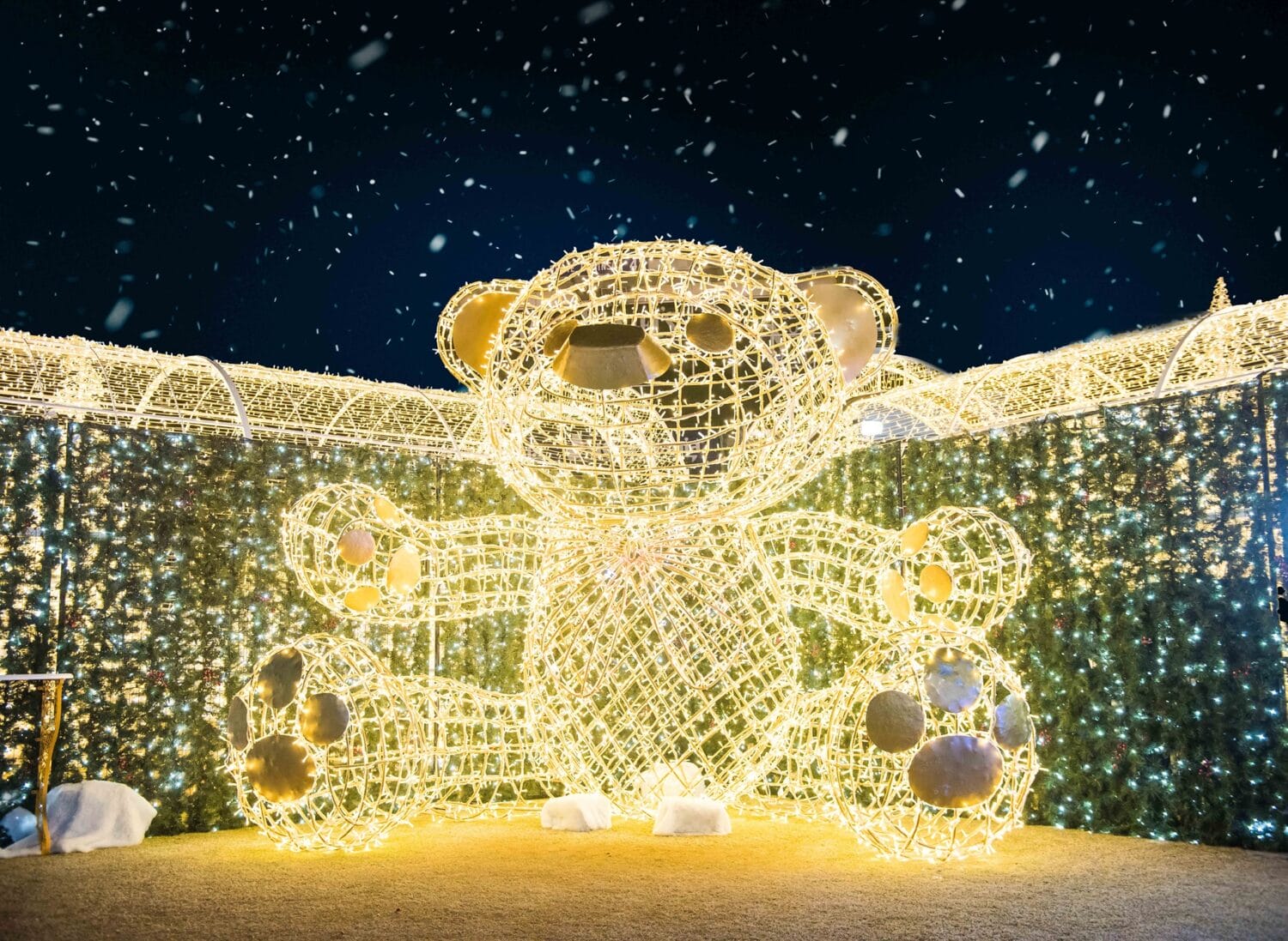 A teddy bear made of Christmas lights