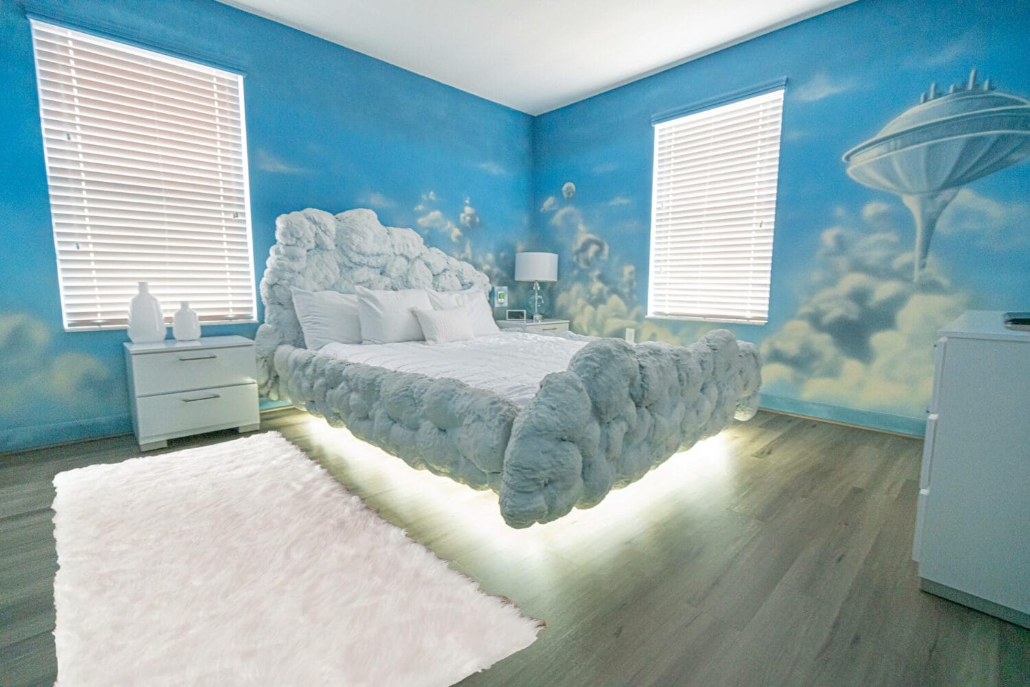 A unique cloud like floating bed.