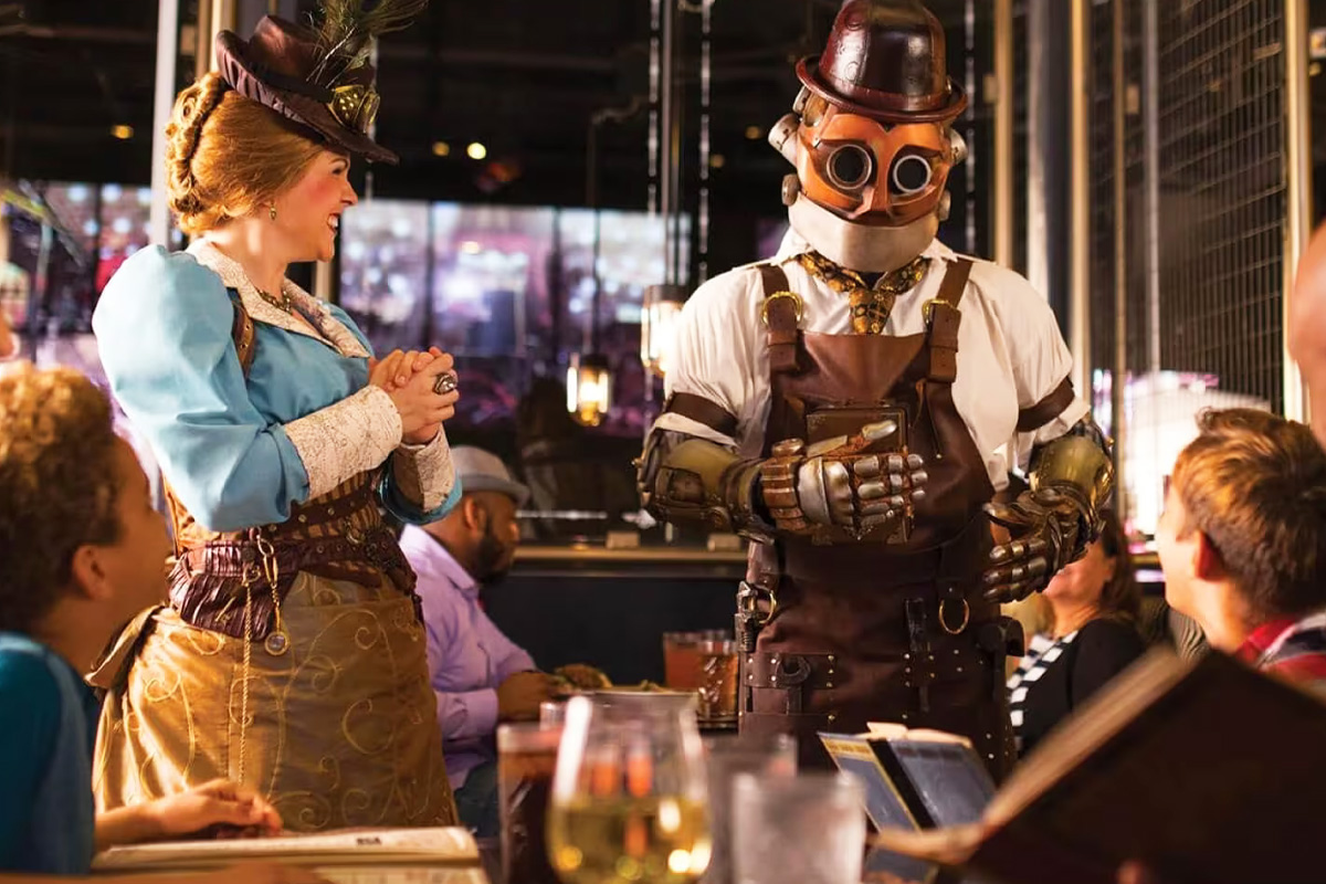 a unique dining experience with waiters dress like steampunk characters