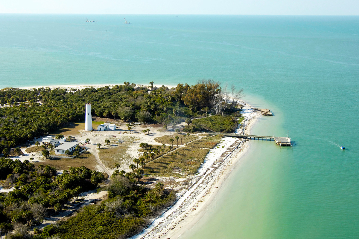 An aerial shot of the the Egmont Key State Park in St. Petersburg