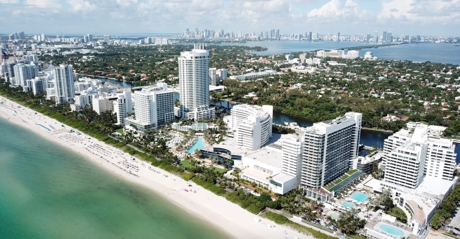 An aerial view of the the bustling Miami Beach.