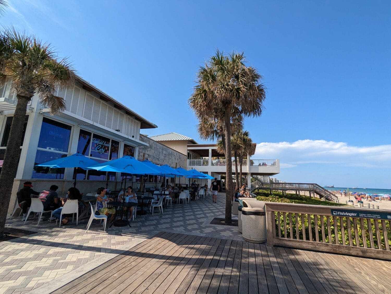 The town's bustling seafront restaurants.