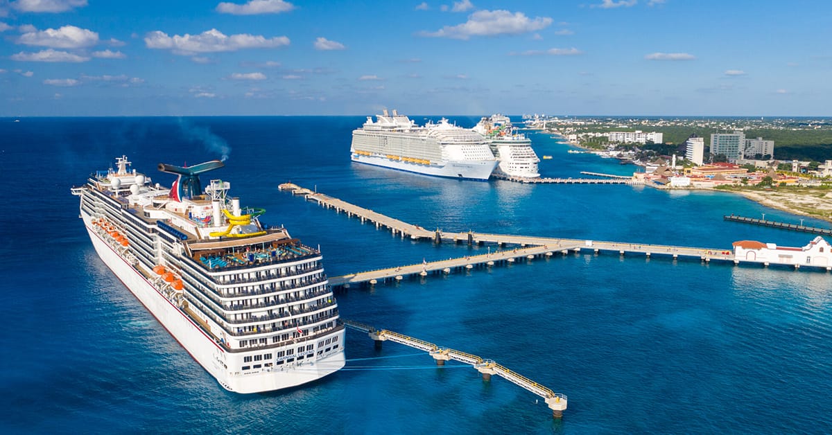A bird's eye view of the cruise ships in Cozumel.