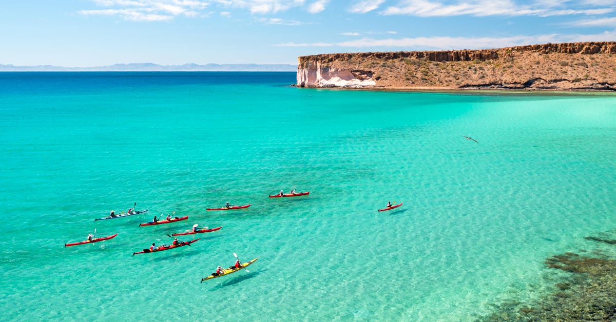 A group of people kayaking in La Paz