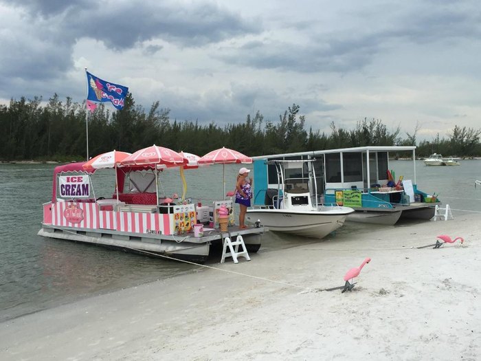 keewaydin island ice cream boat and flamingos