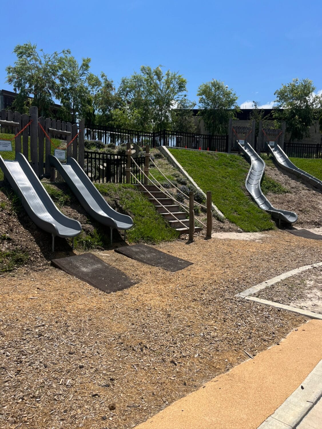 Slides in the park.