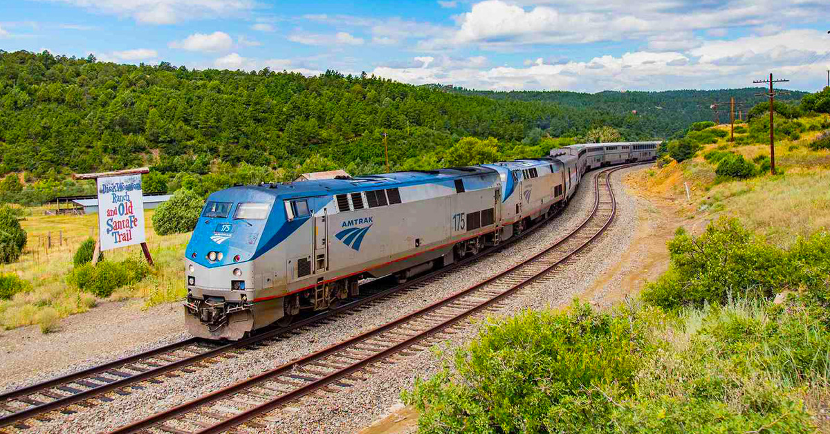 An image of the Southwest Chief in the mountains.