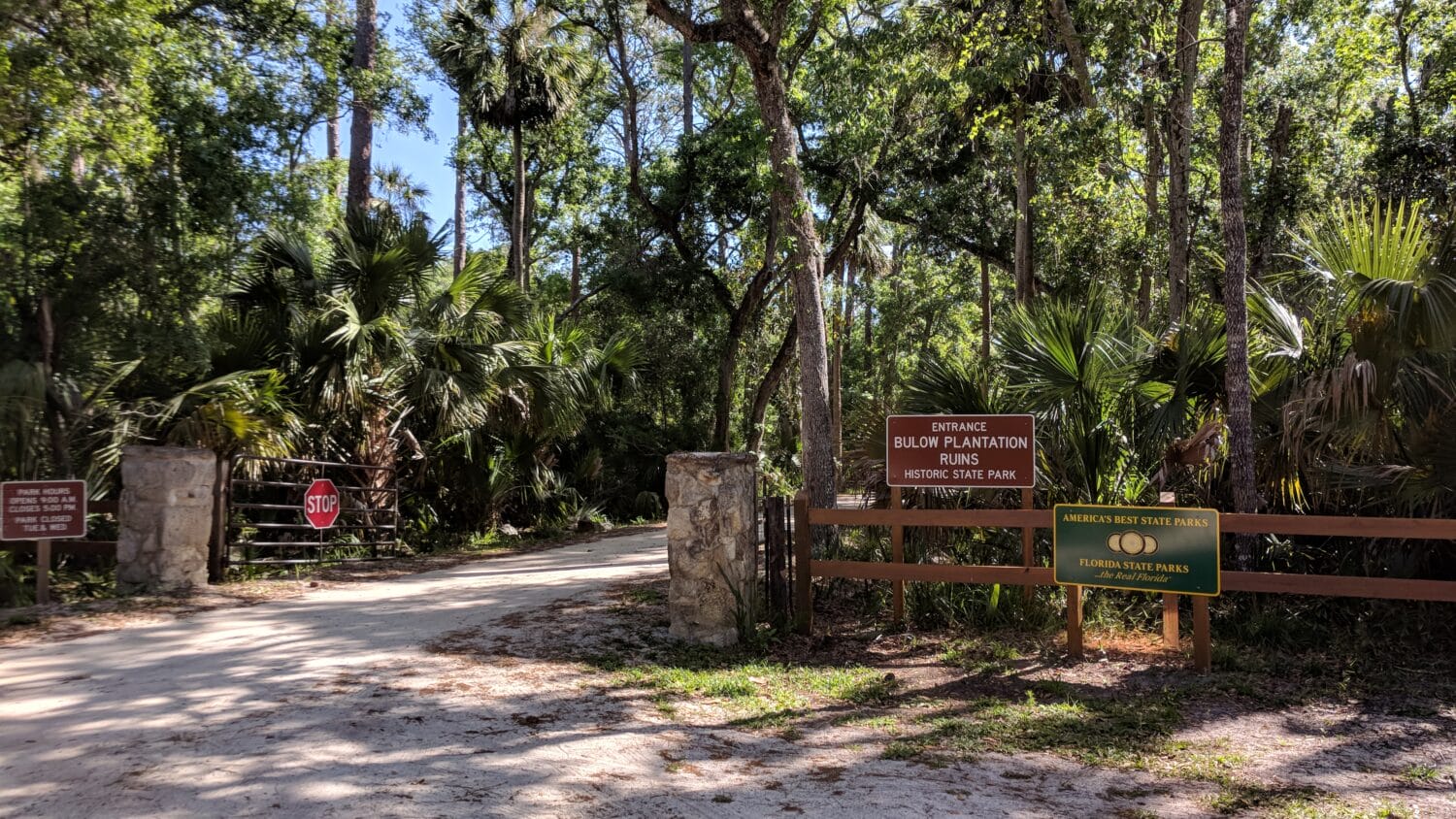 The entrance to the Bulow Plantation Ruins Historic State Park