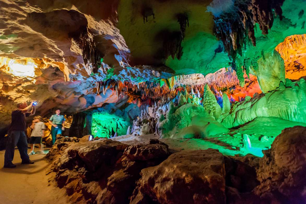 The beautiful lights illuminate the calcite formations