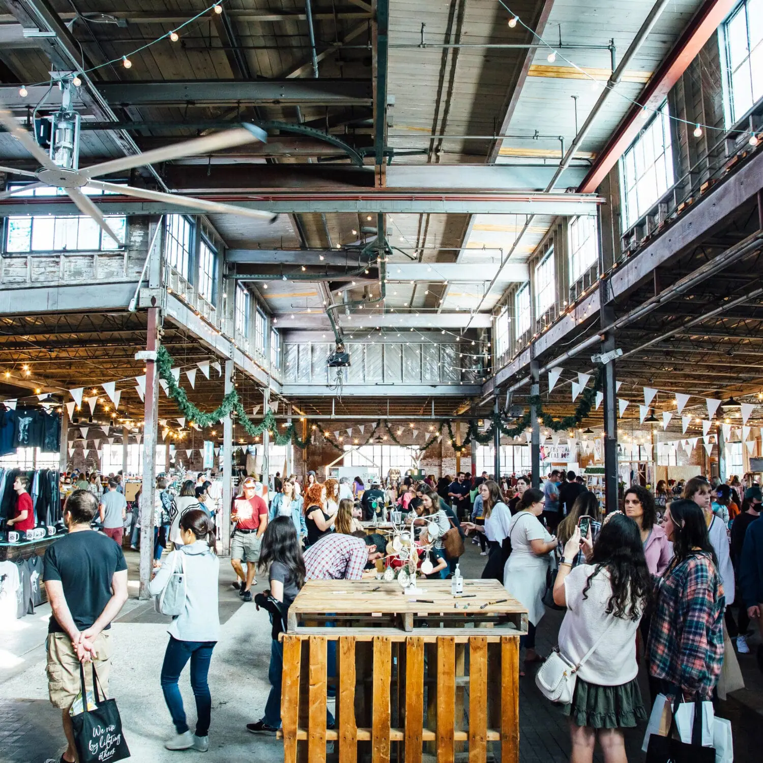 The crowded market with various seller and products on display