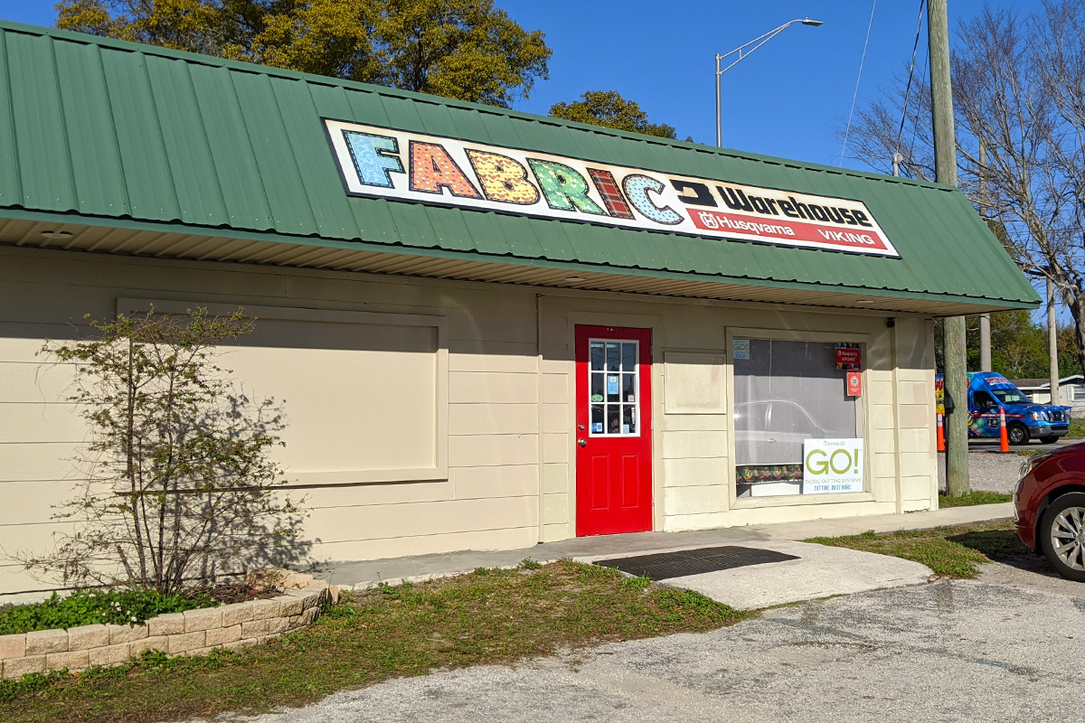 The exterior of the Fabric Warehouse in Lakeland, Florida
