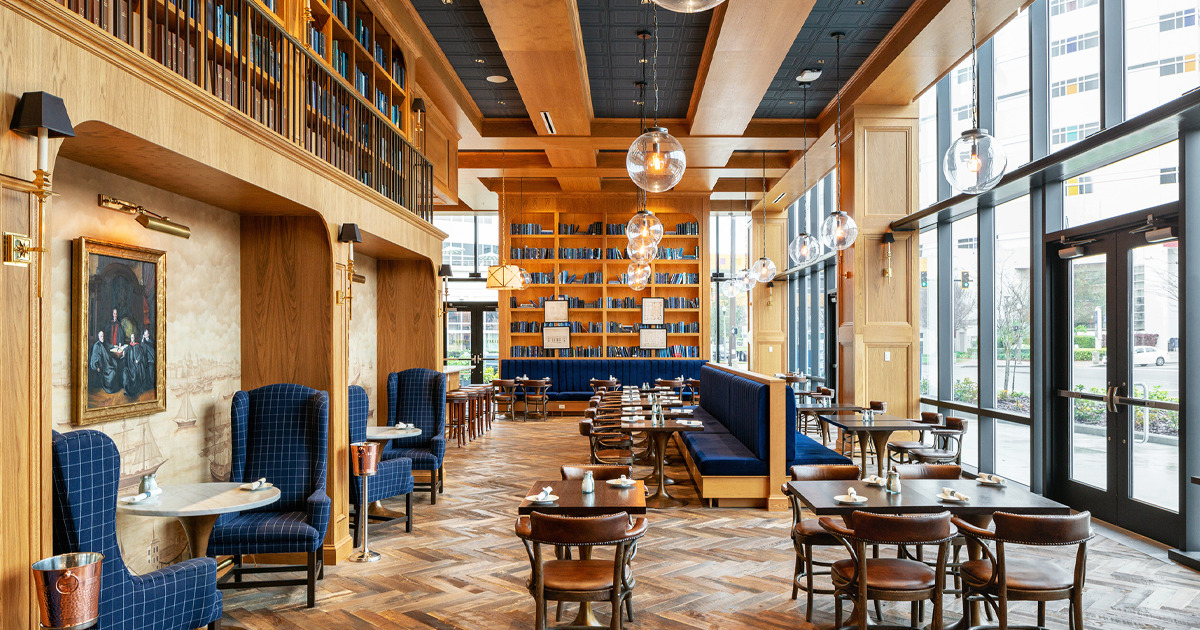 The interior of The Library Restaurant in St. Petersburg, Florida