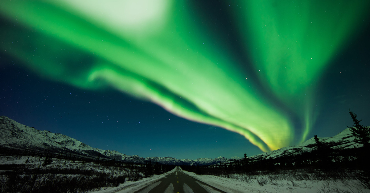the swirling northern lights in denali