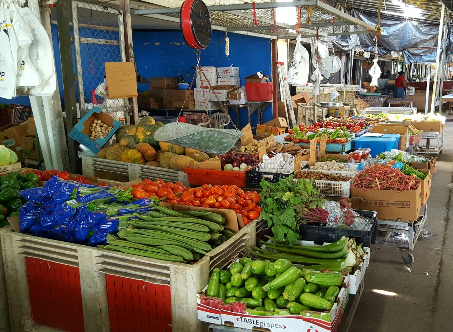 Vegetable stand inside the market.