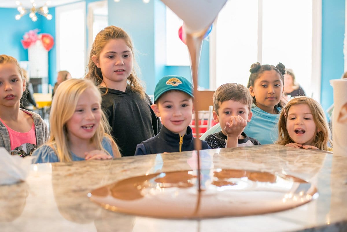 An image of children watching how to make chocolate.
