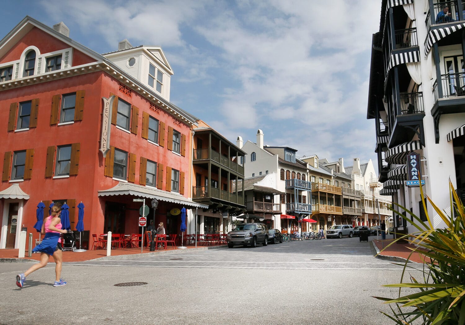 a picturesque shot of the downtown area of Rosemary Beach