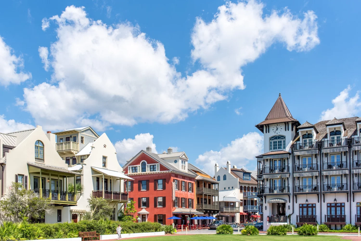 A beautiful shot of Rosemary beach's downtown area