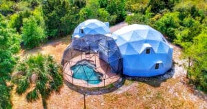A bird's aye view of the incredibly modern geodesic dome house