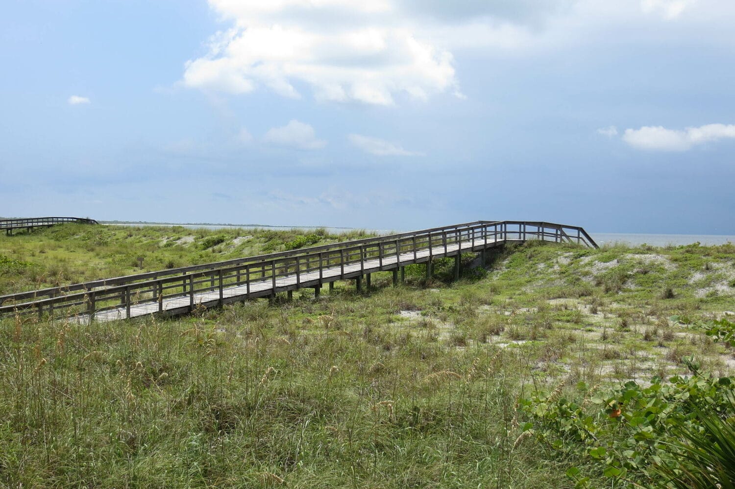 A boardwalk trail overlooking the beach