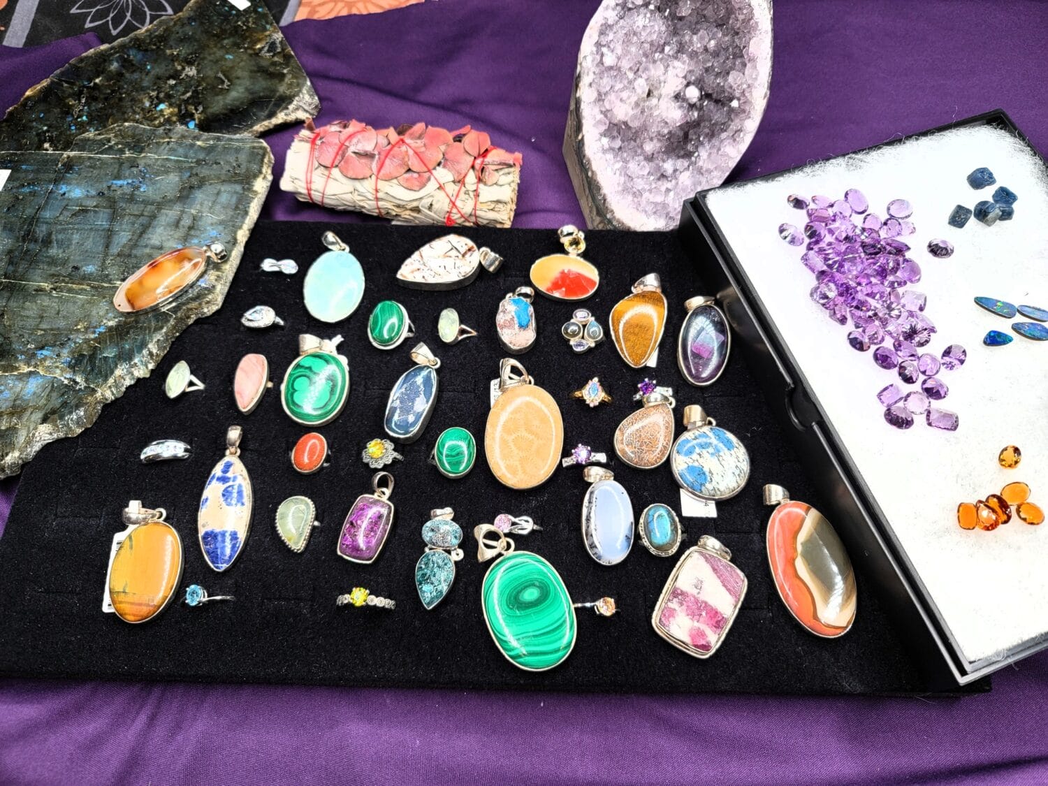 a colorful display of various gems