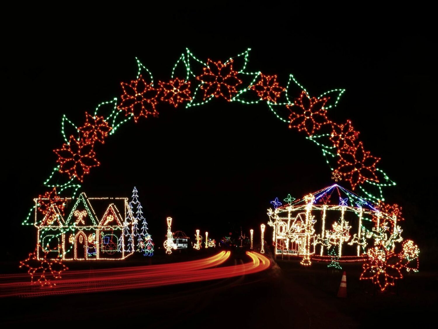 a glistening image of holidays lights in a dark night