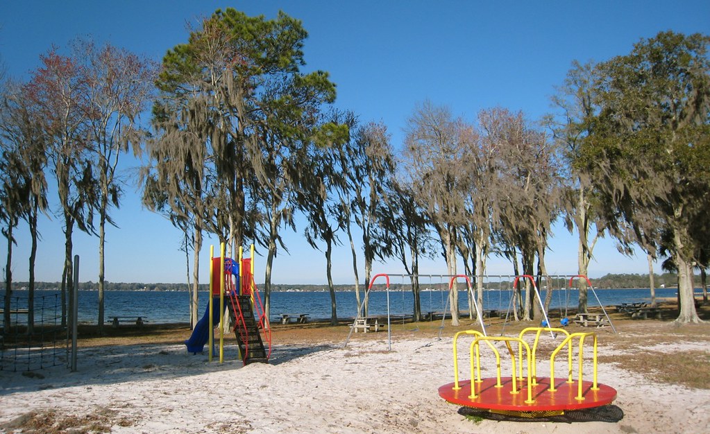 a playground in the area of the kingsley lake