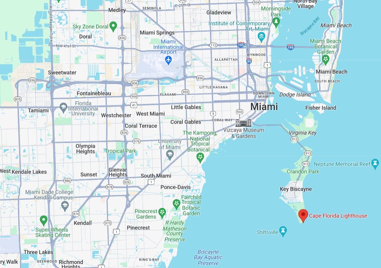a screenshot from google maps of where cape florida lighthouse is located